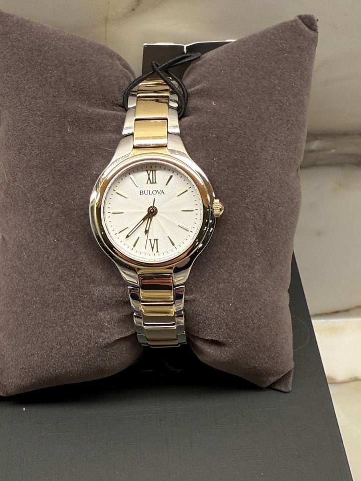 NEW* Bulova Ladies 98L217 White Dial Two Tone Bracelet Quartz Watch ...