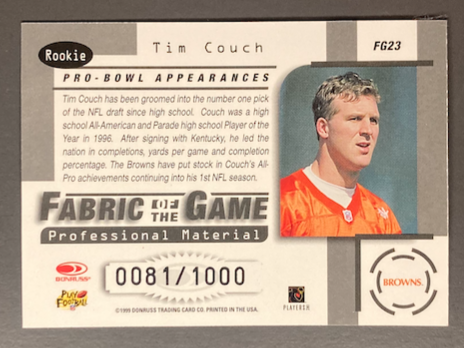 TIM COUCH 1999 Leaf Certified Fabric of the Game 0081/1000 | eBay