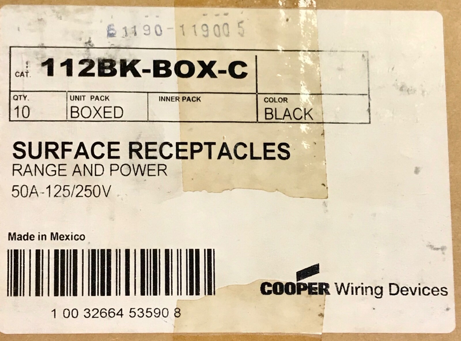 BOX OF 10 COOPER 112BK BOX C BLACK 50 AMP 125 VAC 250 VAC Welding Range ...
