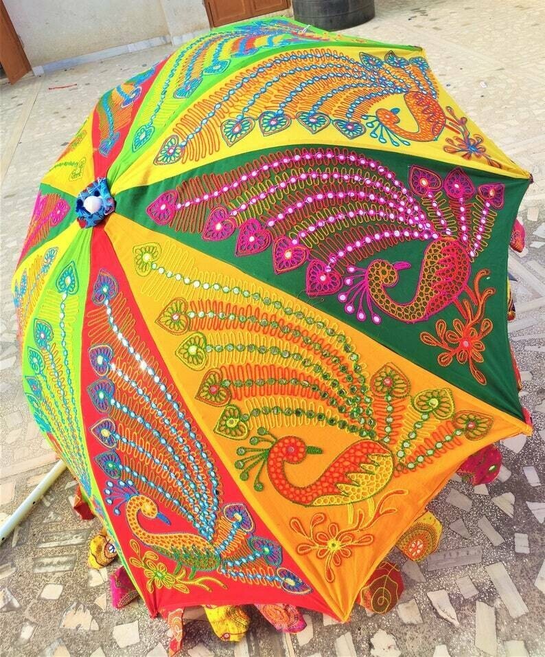 Indian Garden Parasols Elephant Sun Shade Patio Umbrella Embroidered | eBay