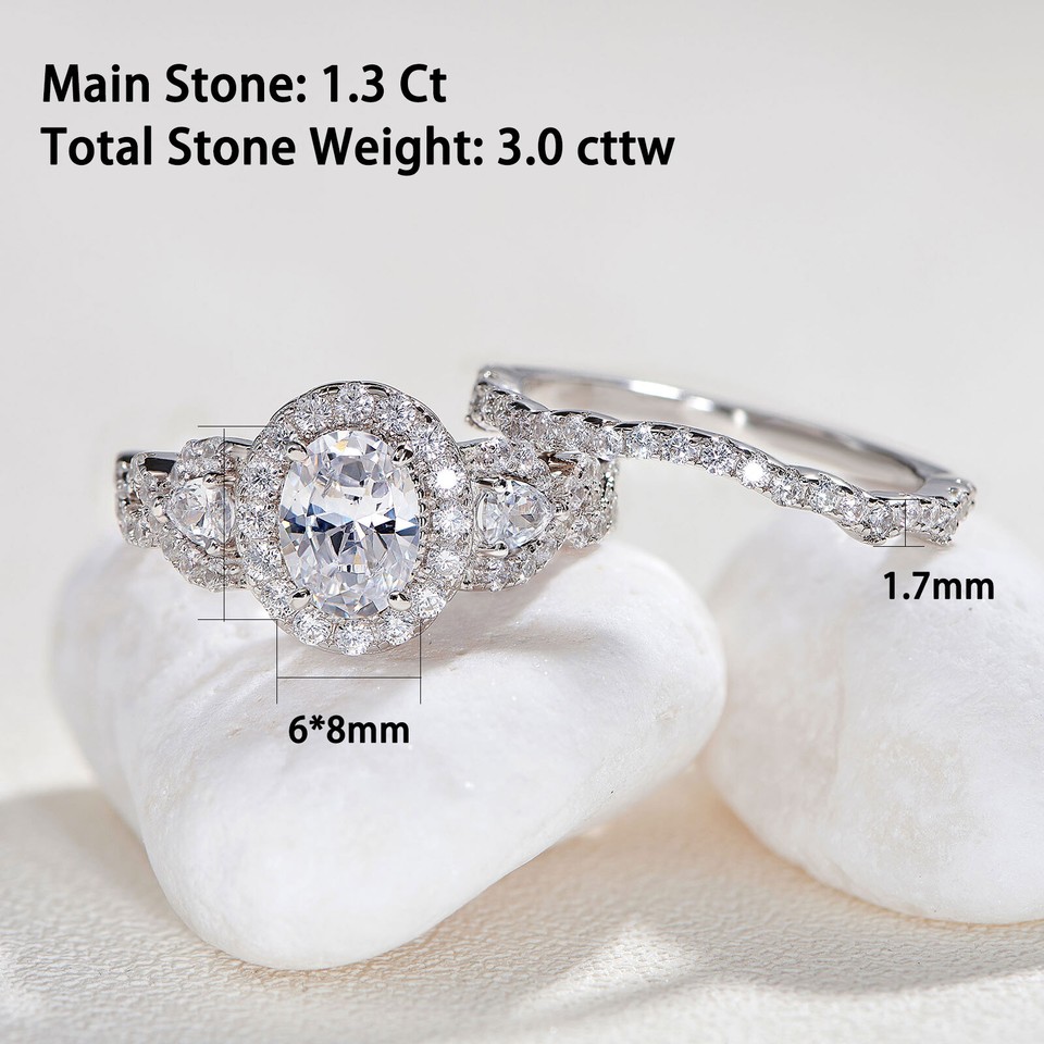 Vintage 3CT Wedding Engagement Promise Ring Sets AAAA CZ Solid Sterling ...