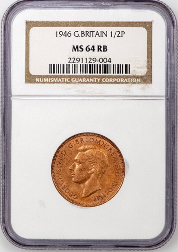 Great Britain 1946 Half Penny, George VI - NGC MS64 RB | eBay