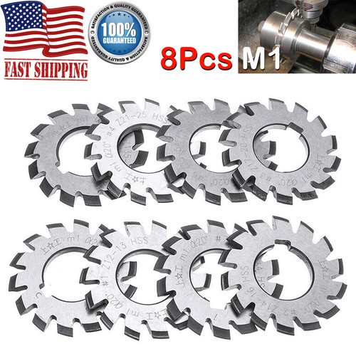 Involute Gear Cutters Set 8Pcs M1 Involute Gear Milling #1-8 HSS PA20 ...