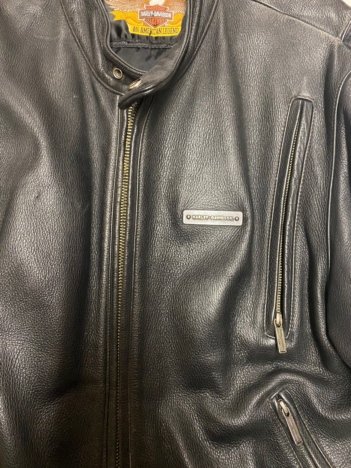 Harley Davidson Heavy Black Leather Jacket, XL Grea… - Gem