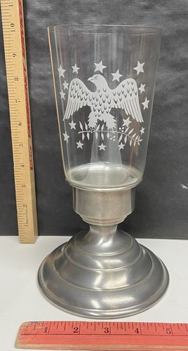 Americana Pewter Colonial Candle Holder 282364 Etched Eagle On Glass ...