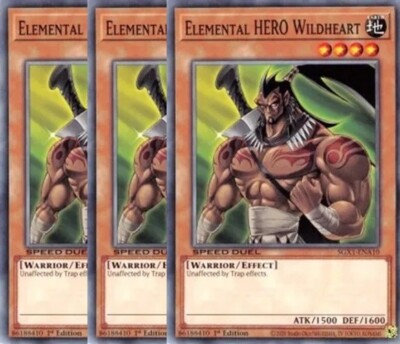 Yugioh Elemental HERO Wildheart x 3 - 1st Edition NM - Free Holographic ...