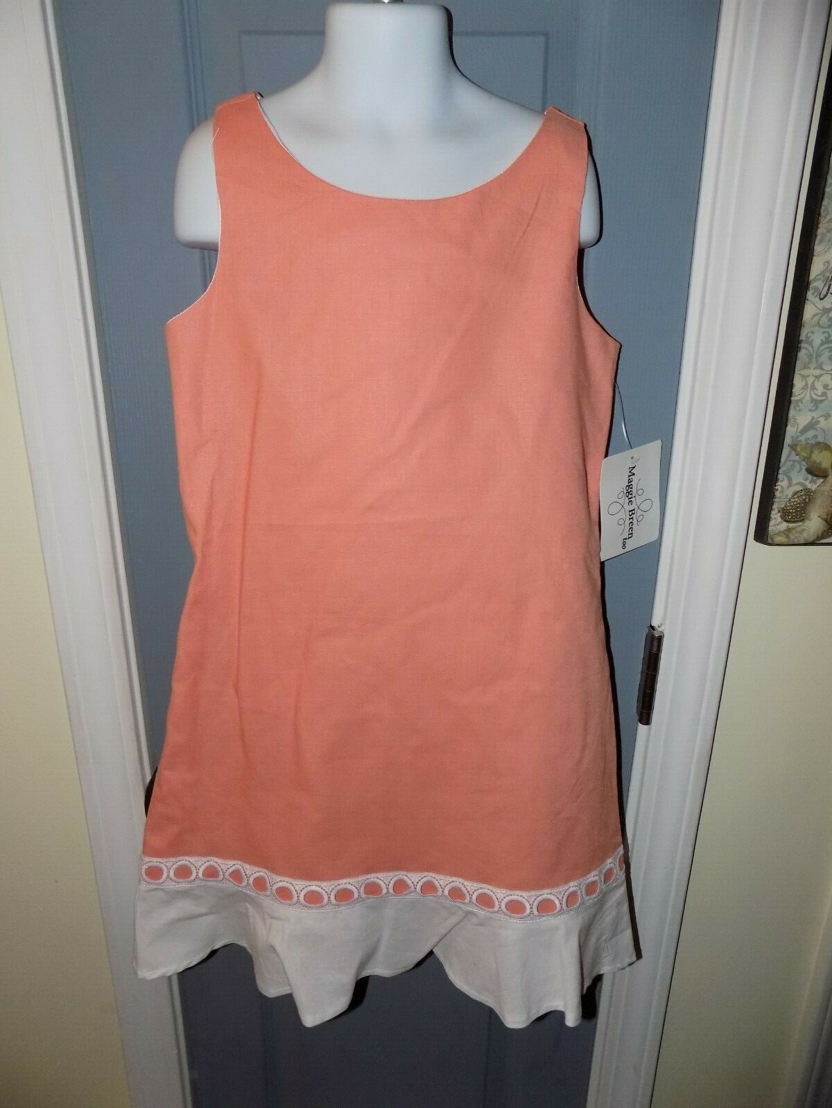 Maggie Breen too Peach W/Eyelet White Ruffle Dress Size 10 Girl NEW ...