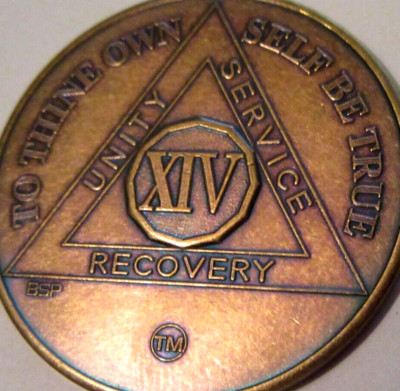 Alcoholics Anonymous AA 14 Year Bronze Medallion Coin Chip Token Sober ...