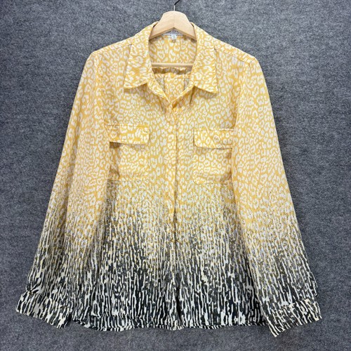 Fever Shirt Women XL Orange Animal Print Button Up Collared Long Sleeve ...