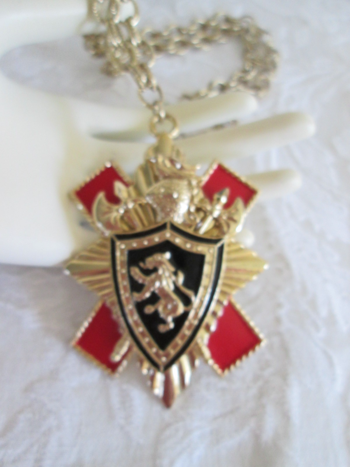 Vintage Heraldic Enamel Shield Knight Medallion Pendant on Necklace | eBay