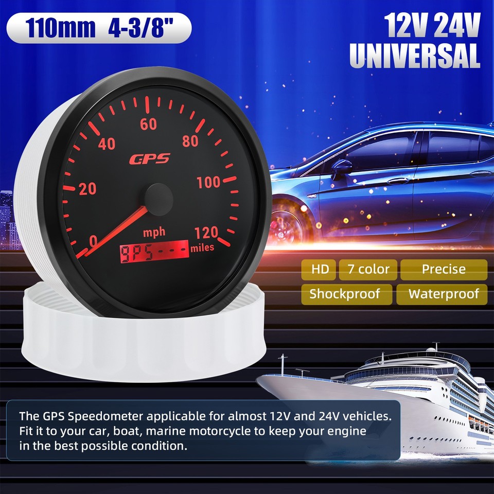 4-3/8" 110mm Black GPS Speedometer 120 MPH Gauge Waterproof for Car ...