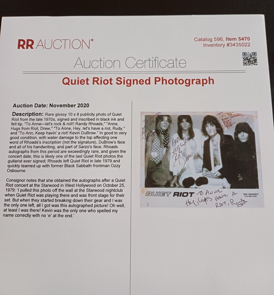 RANDY RHOADS SIGNED /AUTOGRAPH QUIET RIOT PROMOTIONAL PHOTOGRAPH ...