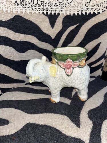 VTG Elephant Planter/container Statue Figurine; Hand Paint Crazed ...
