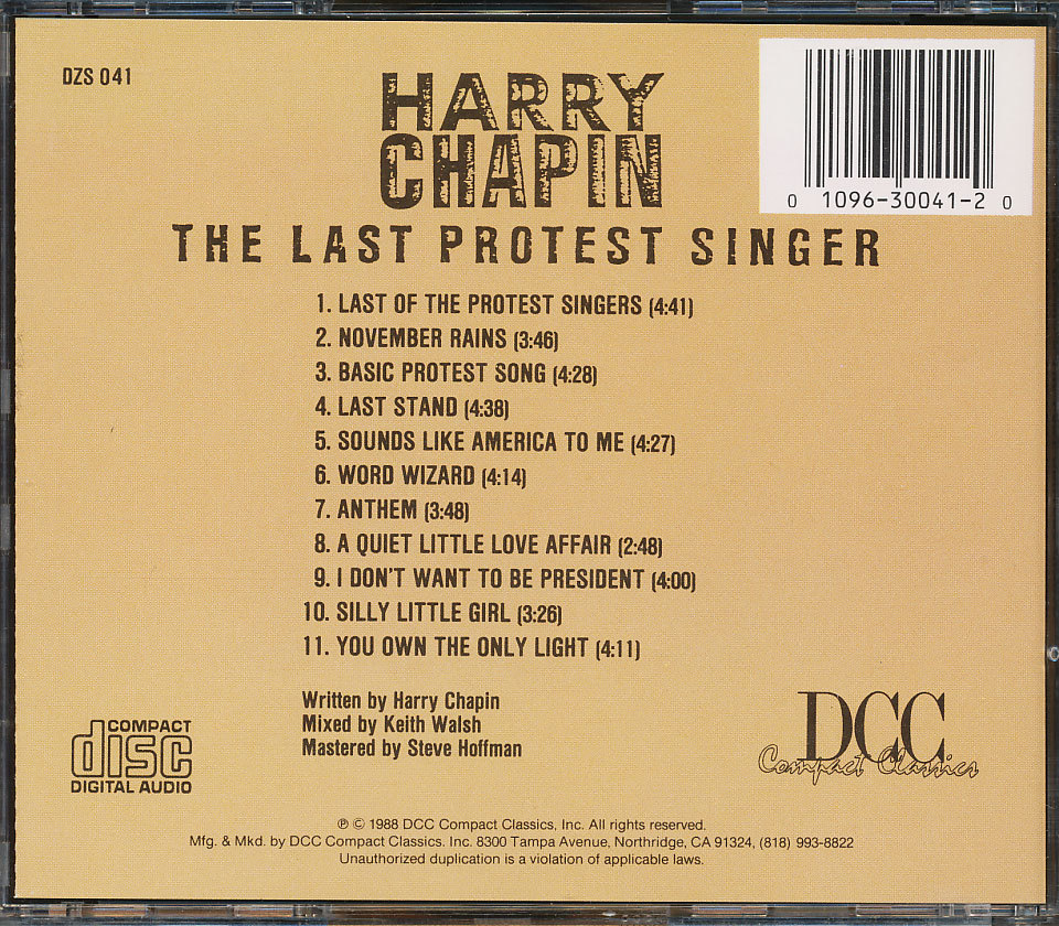 Harry Chapin - The Last Protest Singer CD **BRAND NEW/STILL SEALED ...