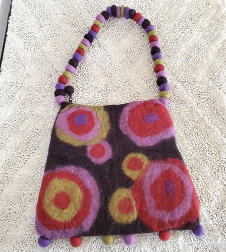RISING TIDE Nepal Purple Felted Wool Artsy Hand Bag Funky Hippie ...