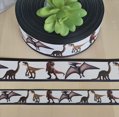 7/8 & 1.5" (1 YD) Dinosaur Grosgrain Ribbon T-Rex Stegasaurus Reptile ...