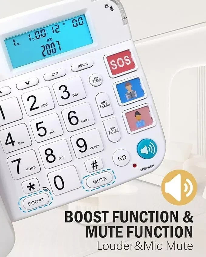 Large Button Landline Corded Phone Home Office Desk Telephone Caller ID ...