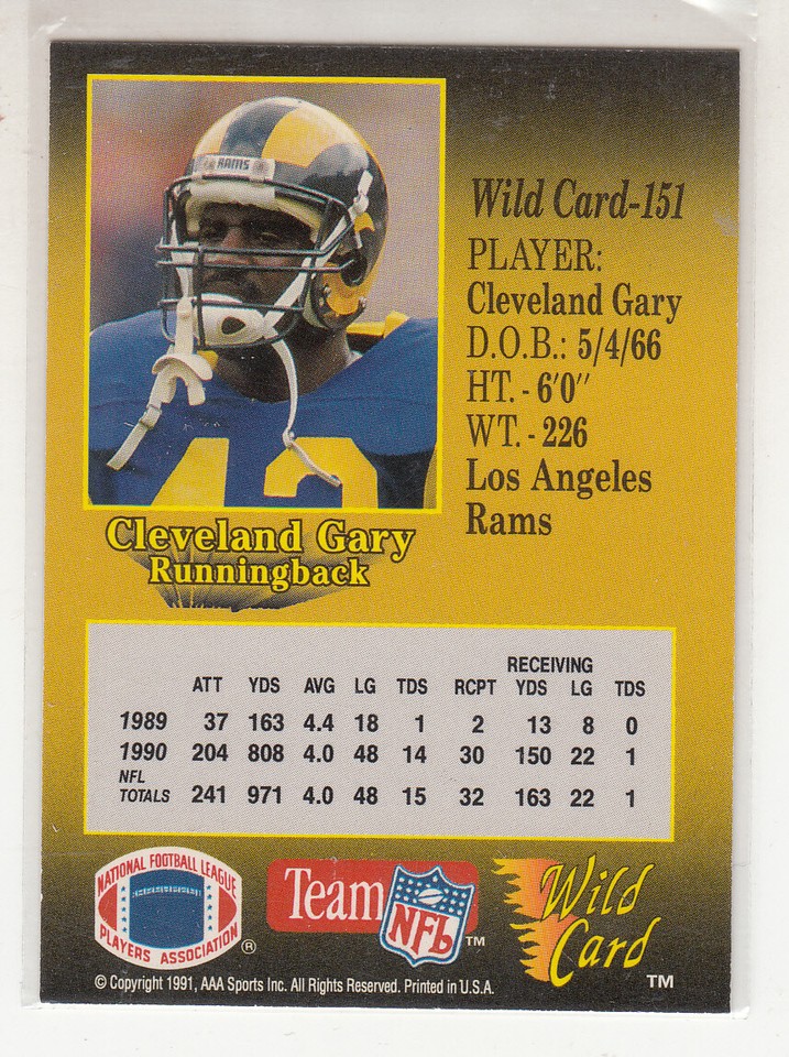CLEVELAND GARY 1991 Wild Card NFL #151 Parallel 100 Stripe Los Angeles ...