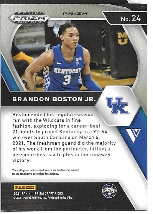 BRANDON BOSTON JR 2021 Panini Prizm Draft Picks Red White Blue RC #24 ...