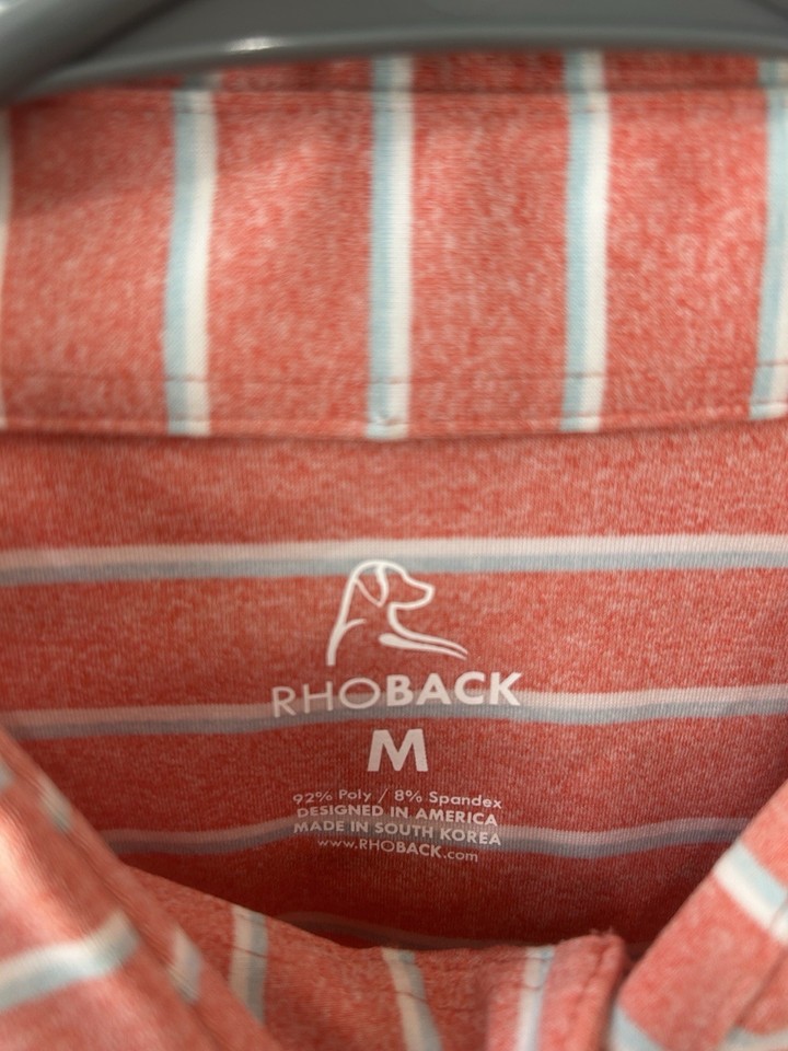 Rhoback Men’s Golf Polo Shirt M White Pink Striped Logo Short Sleeve ...