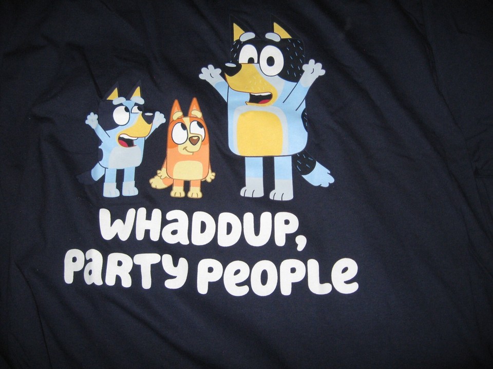 SMALL (34-36) Bluey Men's Whaddup Party People Graphic Print T-Shirt Adult New | eBay