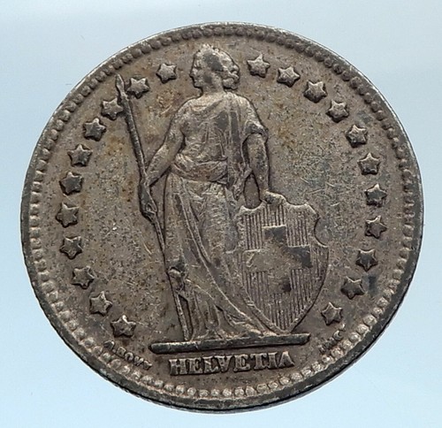 1914 SWITZERLAND - SILVER 1 Franc Coin - HELVETIA Symbolizes SWISS ...