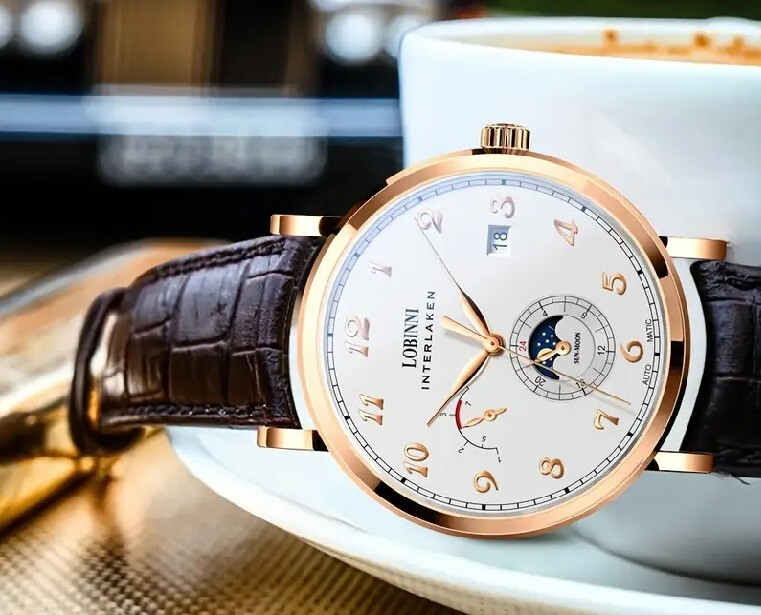 New LOBINNI Men's Mechanical Self-Winding Movement Watch - Rose Gold ...