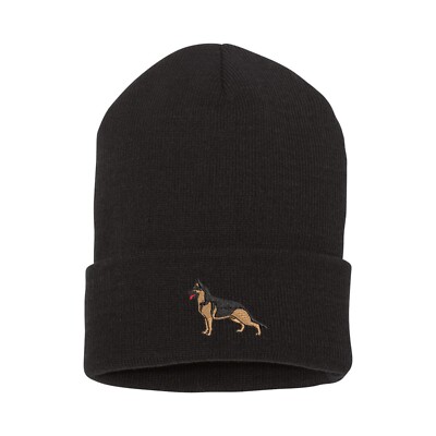 German Shepherd dog embroidered black beanie hat, embroidery winter ...