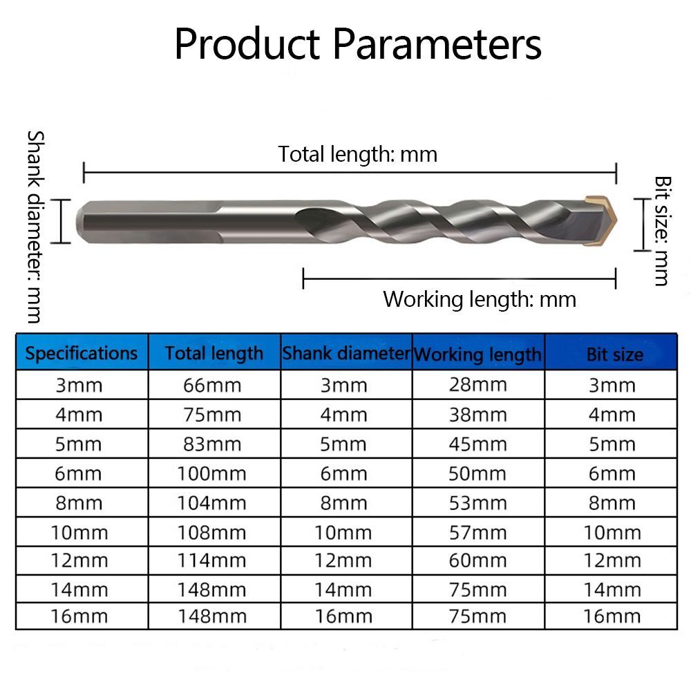 3mm-16mm Shank Cement Drill Triangular Drill Wall Concrete Brick ...