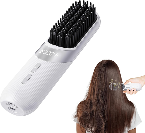 Cordless Hair Styling Brush 2-In-1 AI Smart Styler Fast Heat 30 Seconds ...