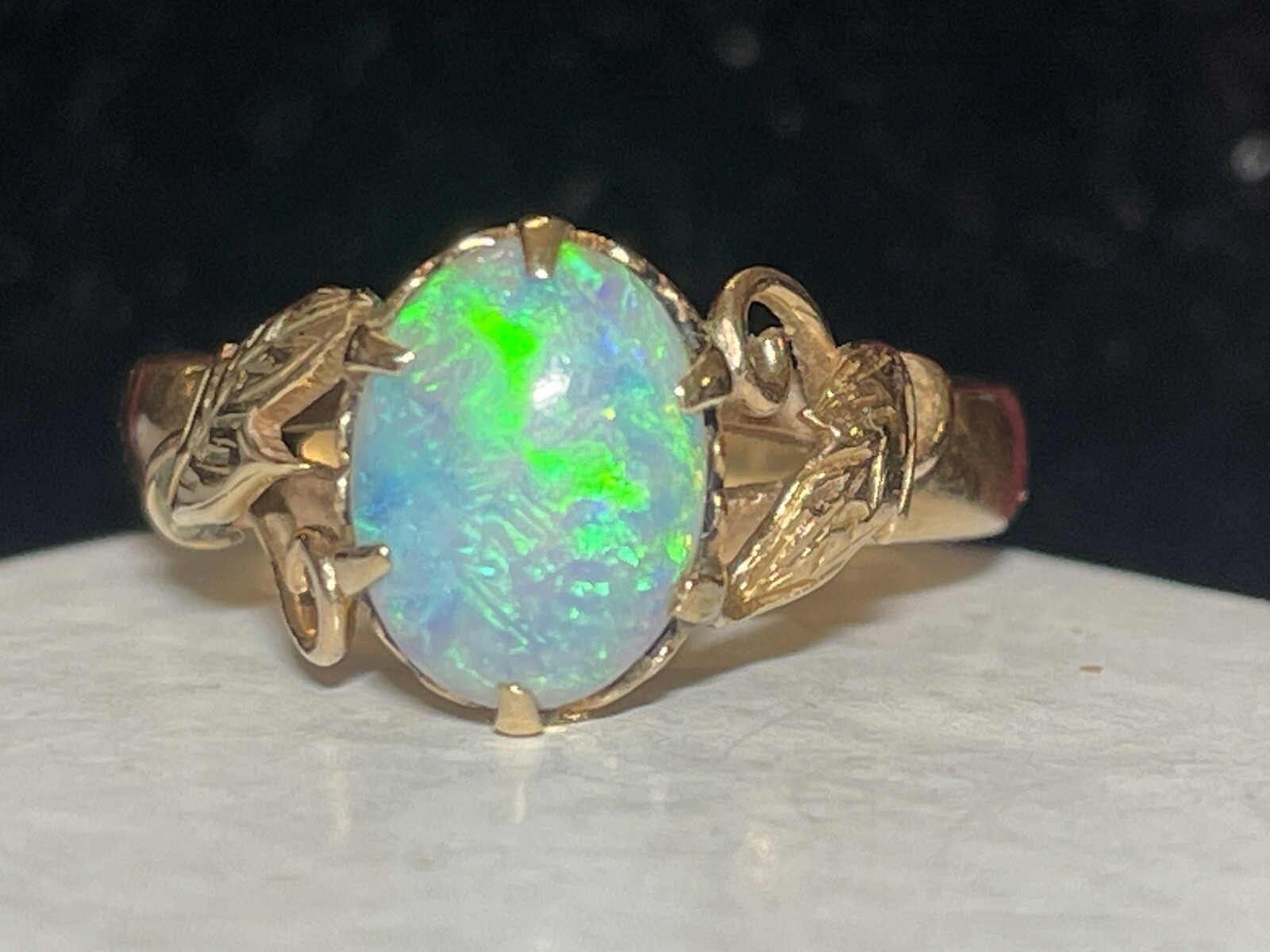 ANTIQUE ESTATE 14K GOLD AUSTRALIAN NATURAL OPAL RING… - Gem