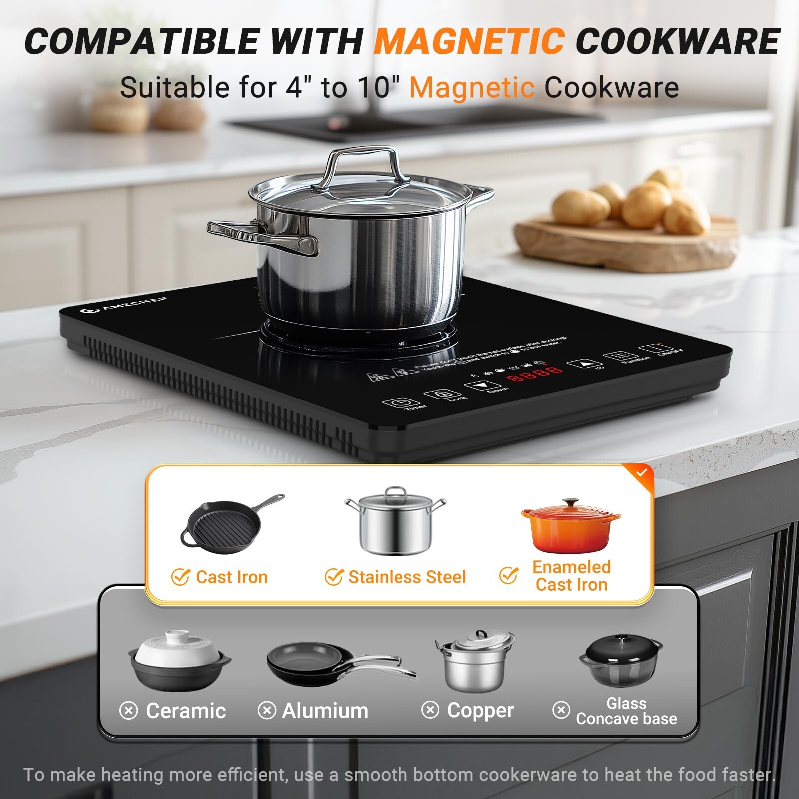 AMZCHEF Portable Induction Cooktop 20 Temperature & Power Levels, 1800W ...