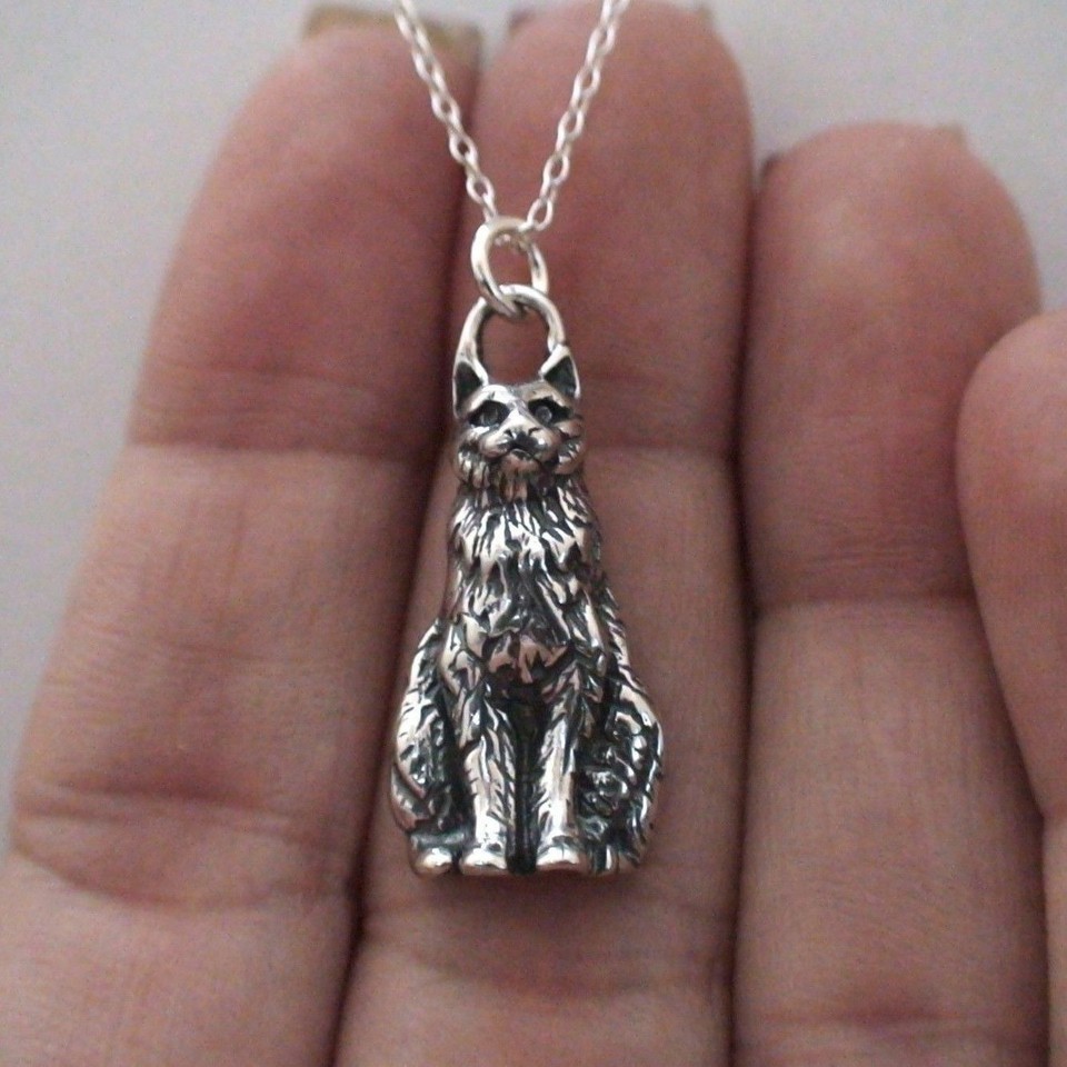 Sitting Cat Pendant Necklace - 925 Sterling Silver - Charm Kitty Pet ...