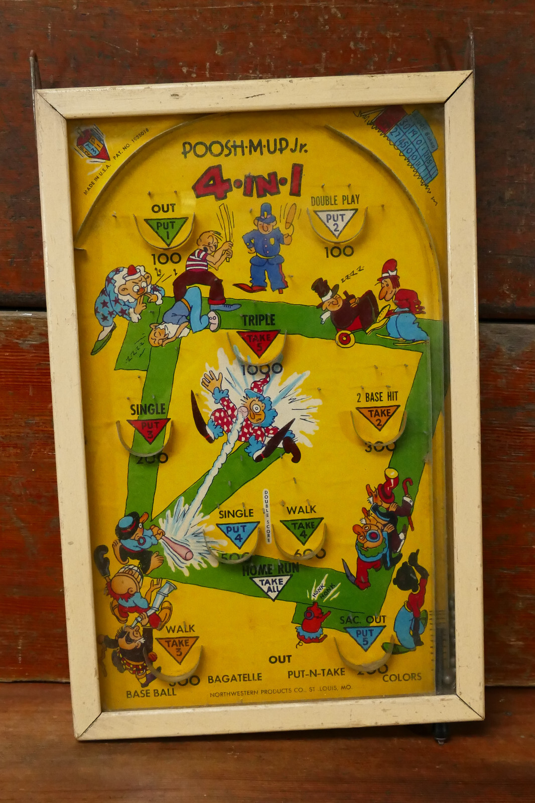 Vintage 1930's POOSH-M-UP Jr 4-In-1 Baseball Pinball Game Bagatelle ...