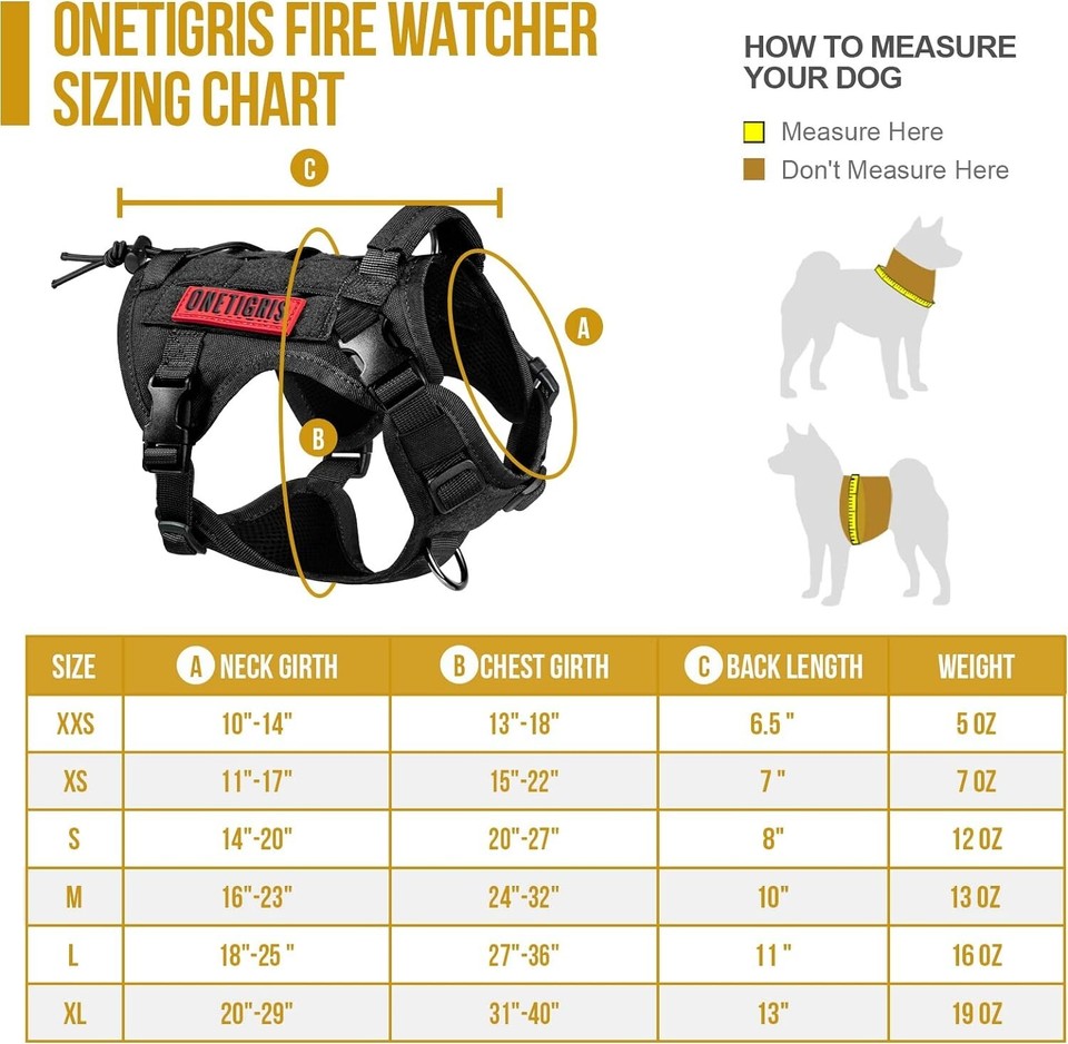 p6 Onetigris Tactical Dog Harness Fire Watcher Comfortable Patrol Vest ...