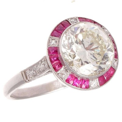Art Deco Style 3.10CT Flashy White Round Shape Wedding Women Ring In ...