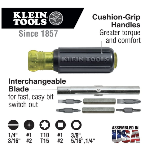 Klein 11-in-1 Multi-Bit Screwdriver 32500 Nut Driver Tool Electrician ...