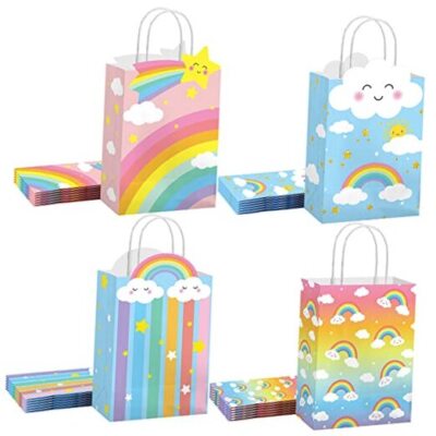 24 Pack Rainbow Present Bags Rainbow Birthday Candy Bags with Handles ...