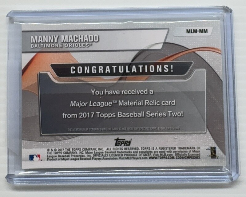 2017 Topps Manny Machado Major League Material GU Jersey #MLMMM Orioles ...