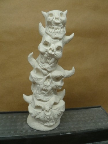 C-0851 Haunted Halloween Stacked Demon Skulls 9"T Ceramic Bisque | eBay