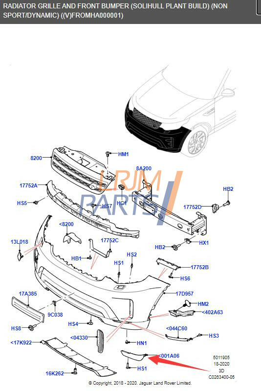Genuine Land Rover Discovery 5 FRONT BUMPER GRILLE LOWER DEFLECTOR RH ...