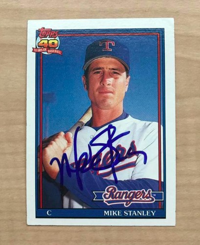 MIKE STANLEY TEXAS RANGERS SIGNED AUTOGRAPHED 1991 TOPPS CARD #409 W ...