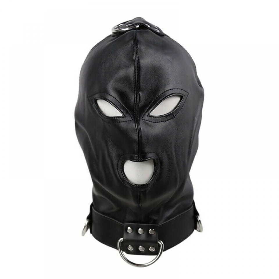 Adult Unisex PU Leather Headgear Hood Mask Open Eye Mouth Cosplay Party ...