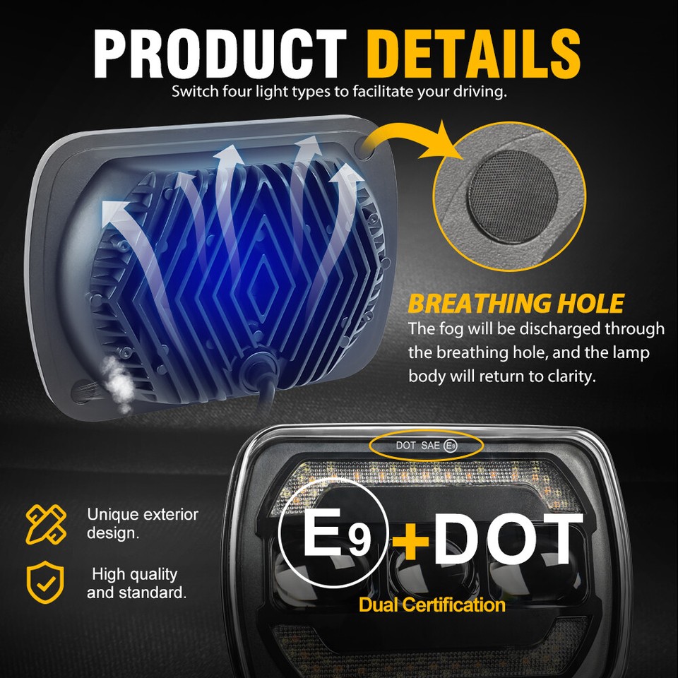 For Nissan Pickup Hardbody D21 2SETS 7x6" LED Headlights DRL High/Low ...