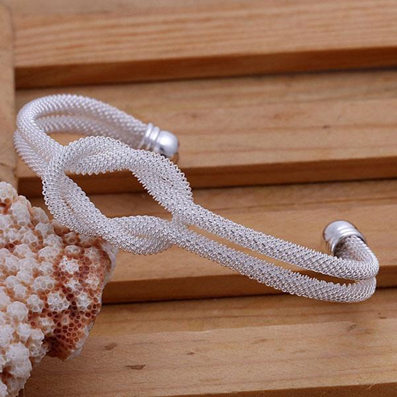 Womens 925 Sterling Silver Love Knot Cuff Ball End Bangle Mesh Bracelet ...