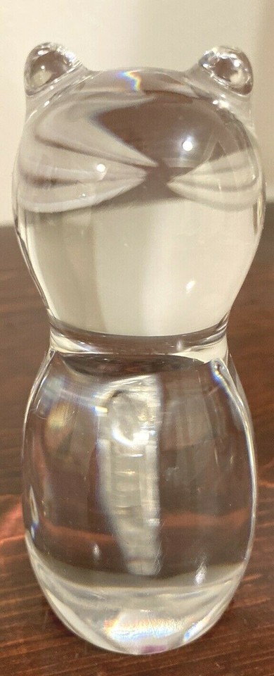 Vintage Spode Clear Satin Cut Glass Cat Paperweight Heavy 3.75" Signed ...