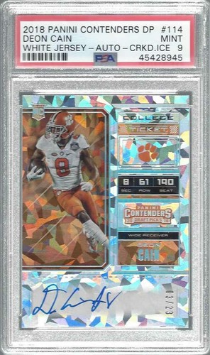 DEON CAIN 2018 CONTENDERS CRACKED ICE ON CARD AUTO RC #D 3/23 PSA 9 ...