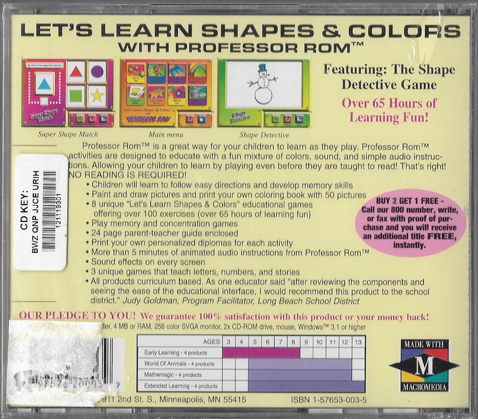 Let's Learn Shapes & Colors wtih Professor Rom (CD-ROM) WINDOWS | eBay