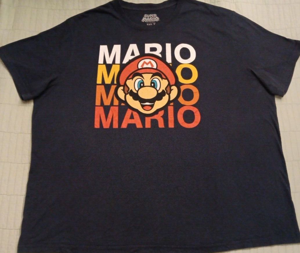 2022 Men's 3XLT Super Mario Blue Mario Head Graphic V… - Gem