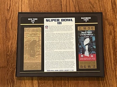 SUPER BOWL III REPLICA 22 K GOLD TICKET WITH GAME NFL FOOTBALL NOTES ...